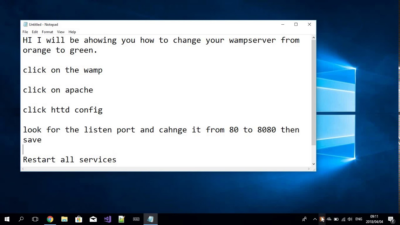 Change wampserver from orange to green - YouTube