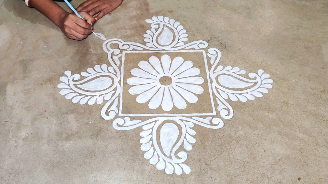 Square ⏹️ Style Alpana Design 😍 Easy//Step by Step// 🏡 - YouTube