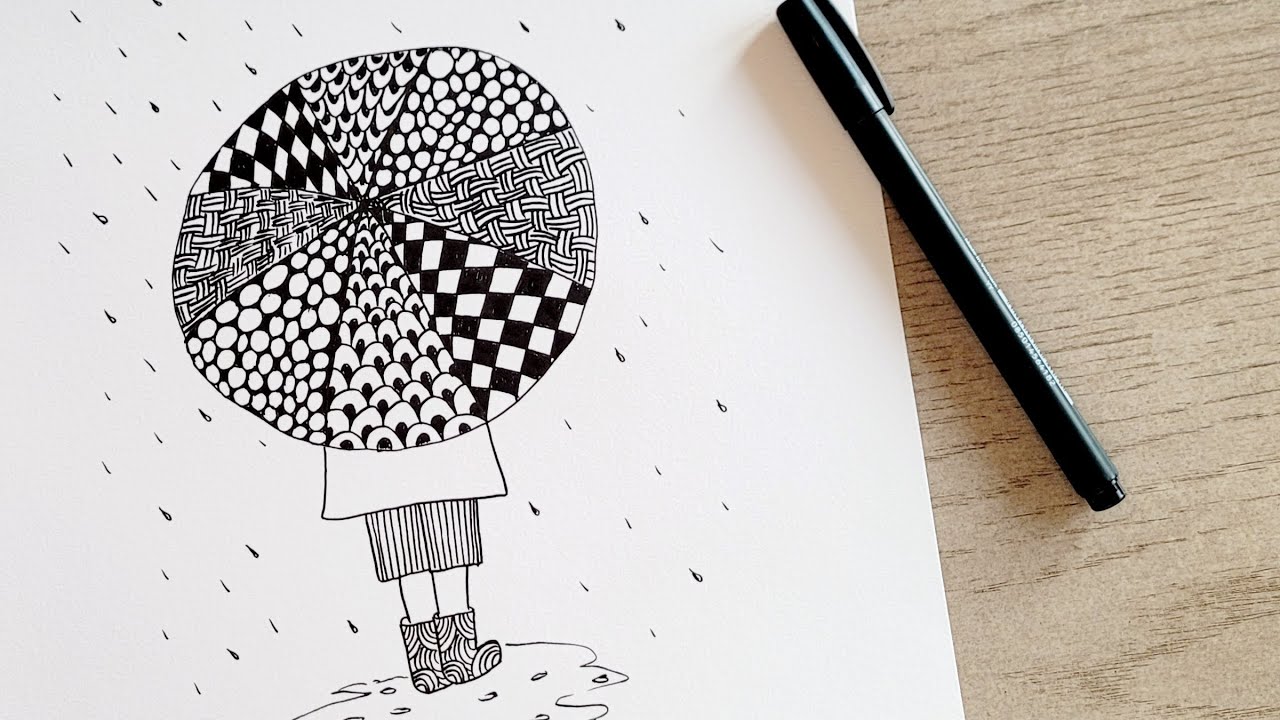 Girl With Umbrella | Easy Pen Drawing | Pattern Art | Follow Along ...