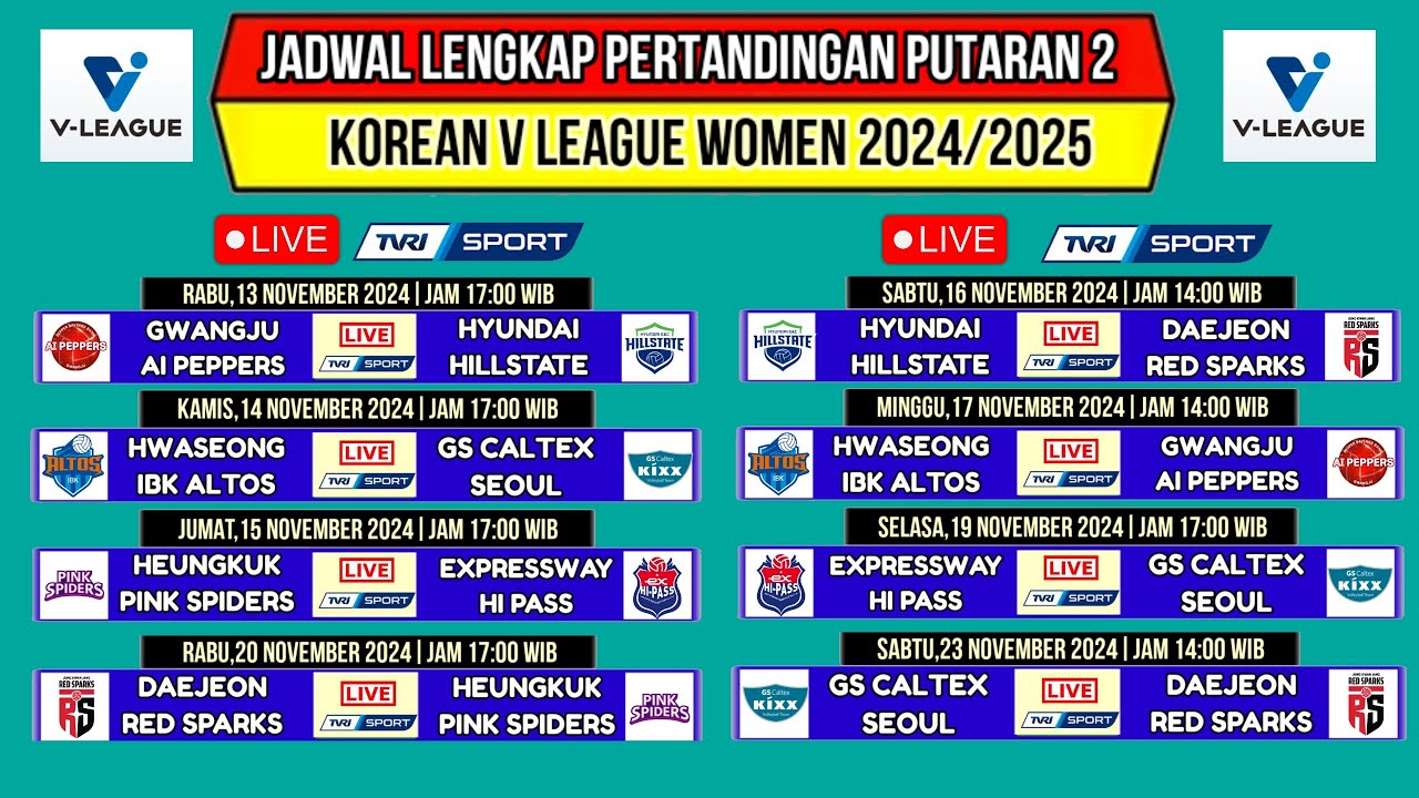 Jadwal Liga Voli Korea 2024~Jadwal Lengkap Korean V League 2024/2025 ...