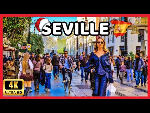 🇪🇦[4K] 🔴 SEVILLE Şəhər Gəzintisi - İspaniyada Qış Tətilləri - Tam Küçələr və Şən Vibes ✨️