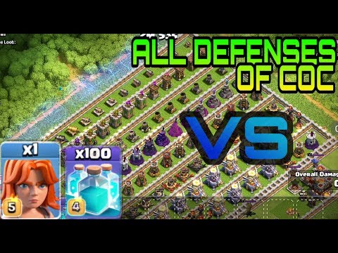All DEFENSES in coc VS VALKYRIE with 100 clone spell | coc | Private ...