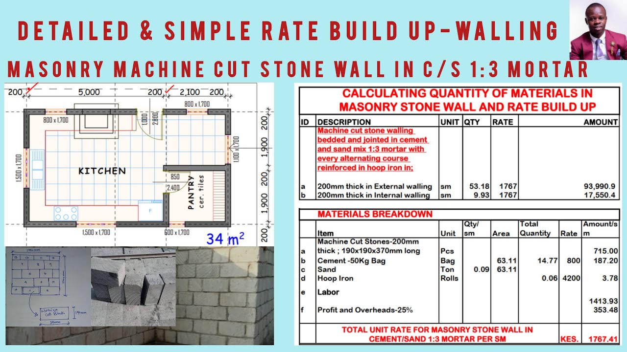 MASONRY MACHINE CUT STONE WALL IN C/S 1:3 MORTAR | Quantity of ...