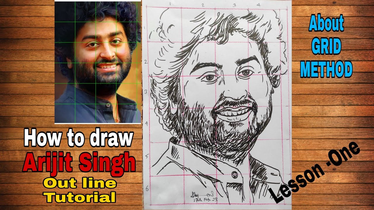 How to draw Arijit Singh Step by Step Outline Tutorial/ Grid method for ...