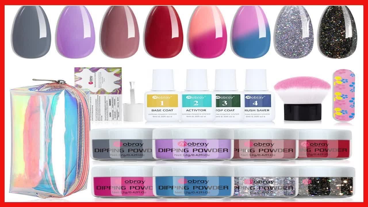Mobray Dip Powder Nail Kit Starter, 6 Colors Purple Red Grey Glitter ...