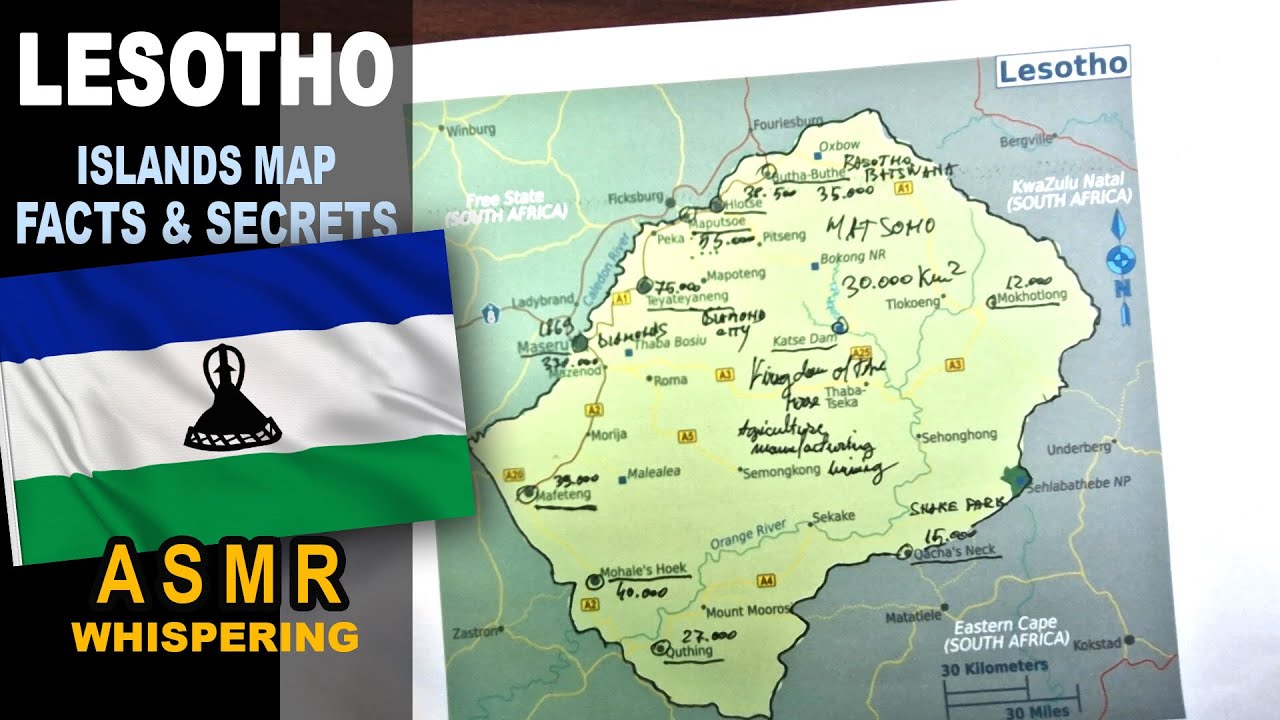 ASMR: Map of LESOTHO tracing with facts | Main Cities Facts and ...