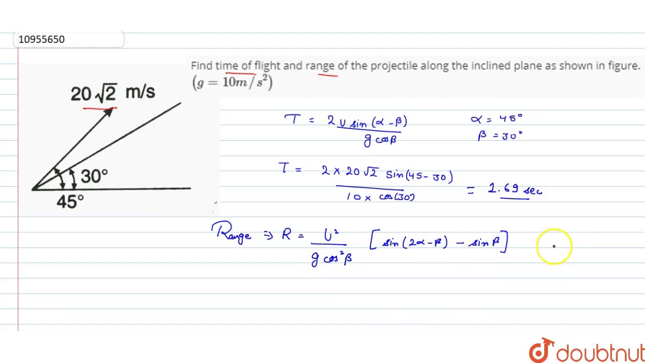 Find Time Of Flight And Range Of The Projectile Along The Inclined Plane As Shown In Figure ` G