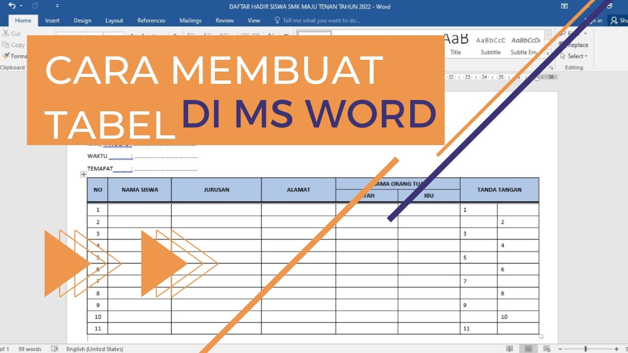 CARA MEMBUAT TABEL DI MS OFFICE WORD - YouTube