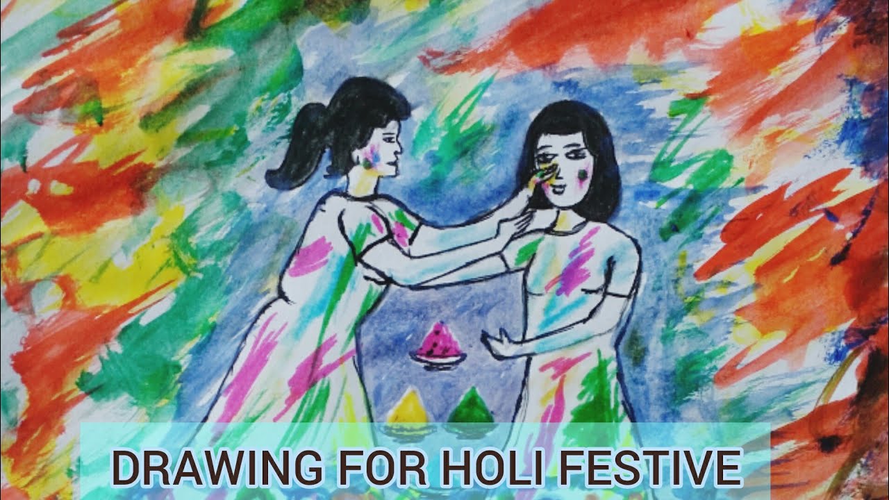 How to draw drawing for Holi festive - YouTube