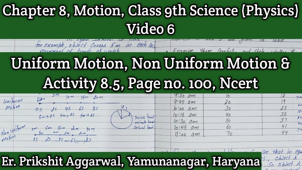 Uniform Motion, Non Uniform Motion and Activity 8.5, Page no. 100 ...