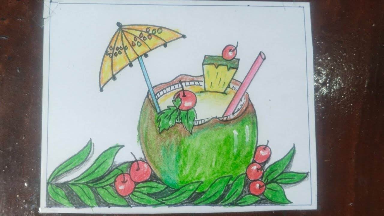 Coconut Water Drawing Easy Step By Step/ Summer Drawing - YouTube
