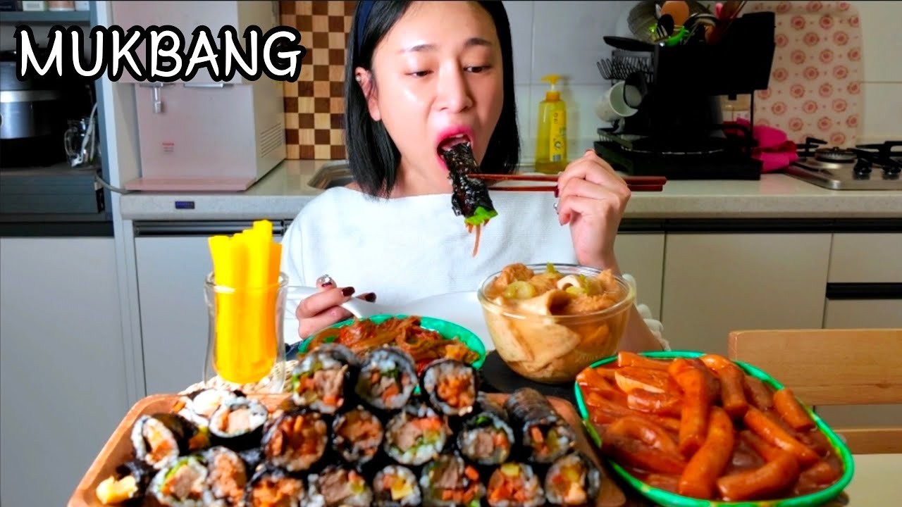 분식먹방🔥나혼자 떡볶이,어묵탕 다양한 꼬마김밥까지🔥김밥 & 떡볶이 먹방( 애플꼬마김밥 )Korean Food Gimbap ...