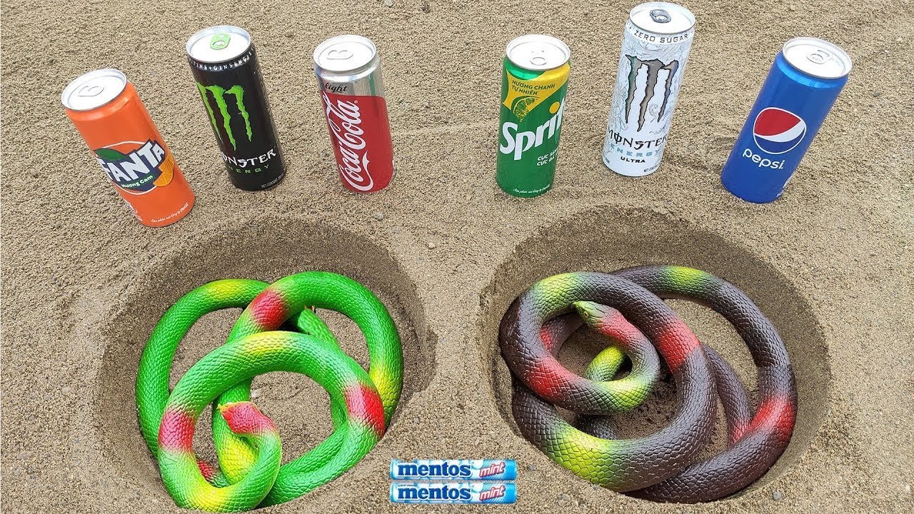 Experiment: Toy Snake, Coca Cola, Sprite, Monster, Fanta, Pepsi vs ...