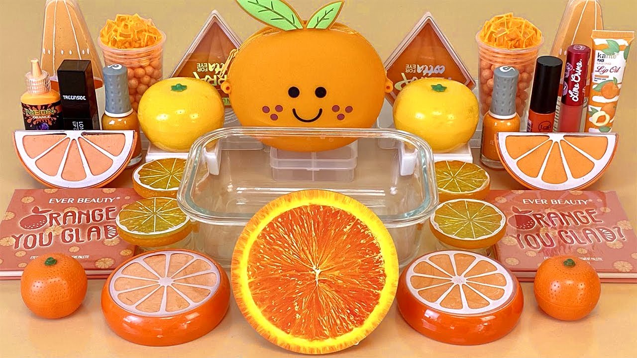 ORANGE SLIME 🍊 Fruit season. Series # 4. Mix cosmetics with slime ...