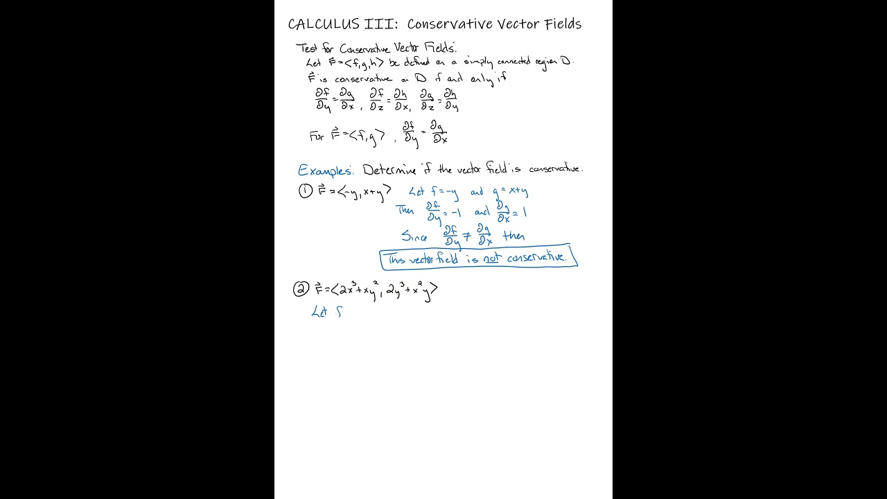 Calculus III: Conservative Vector Fields Examples - YouTube
