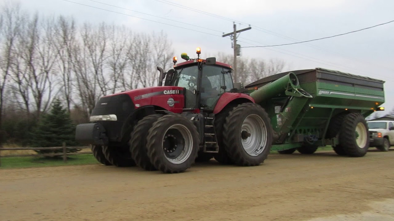 Combine Harvest Crew Moving Down The Road (combine and grain carts ...