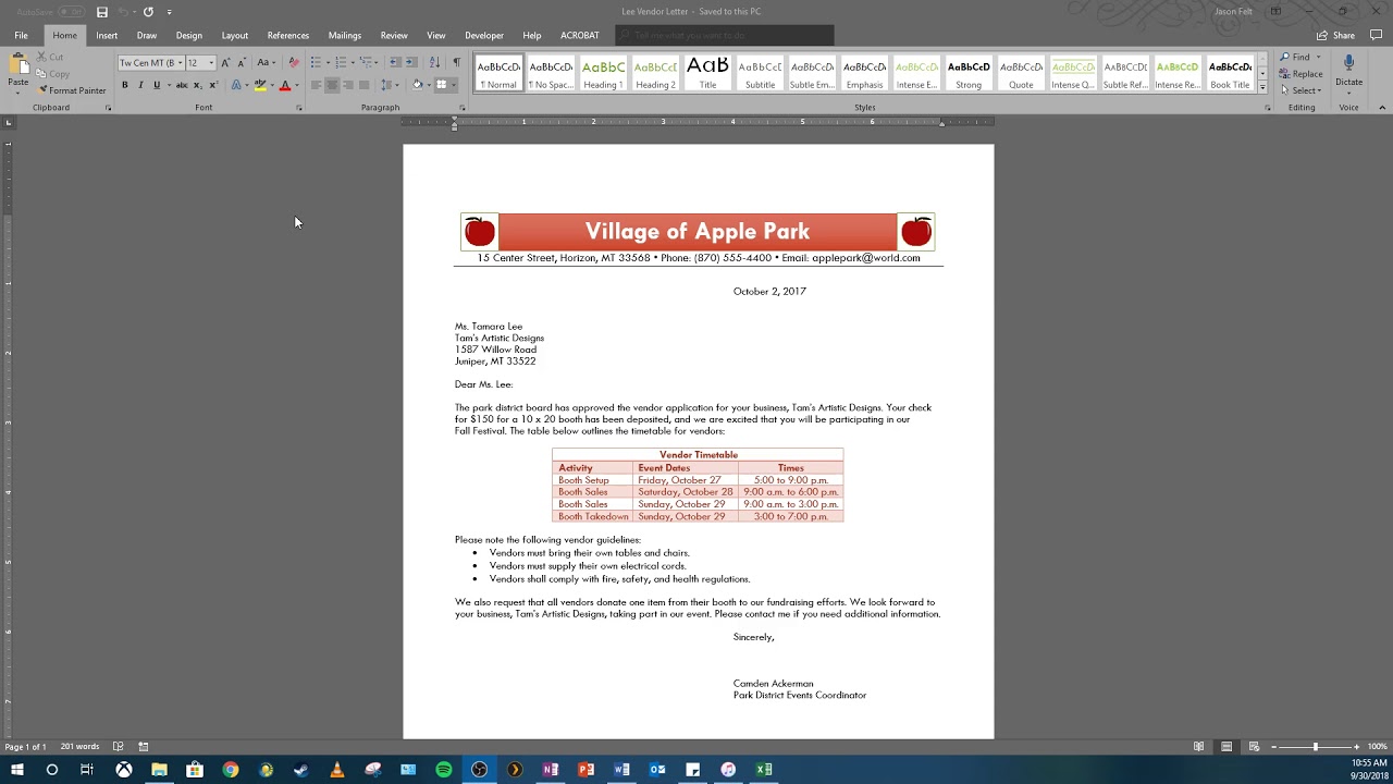 Word 2016 Mod 3 Vid 1 - Introduction to Business Letters - YouTube
