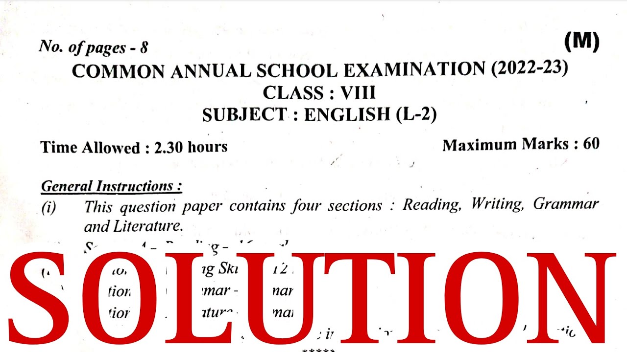 CLASS 8TH ENGLISH SOLUTION-ANSWER KEY 2022-23 FINAL TERM EXAM ll ...