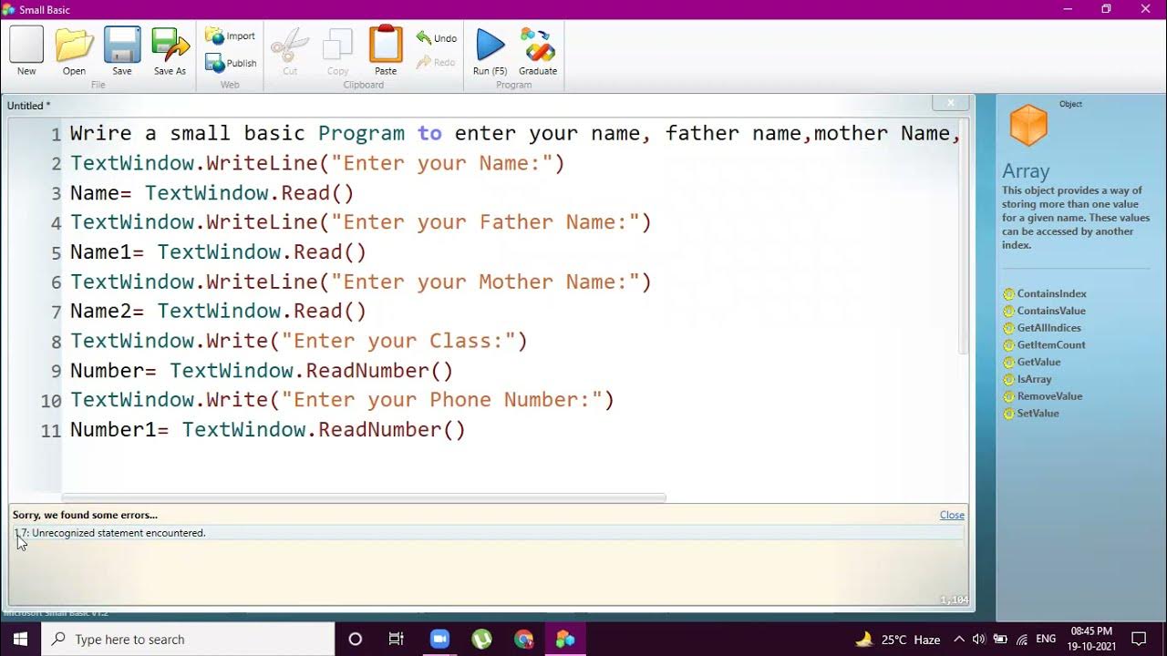 1. Small Basic Program to Enter your Details - YouTube