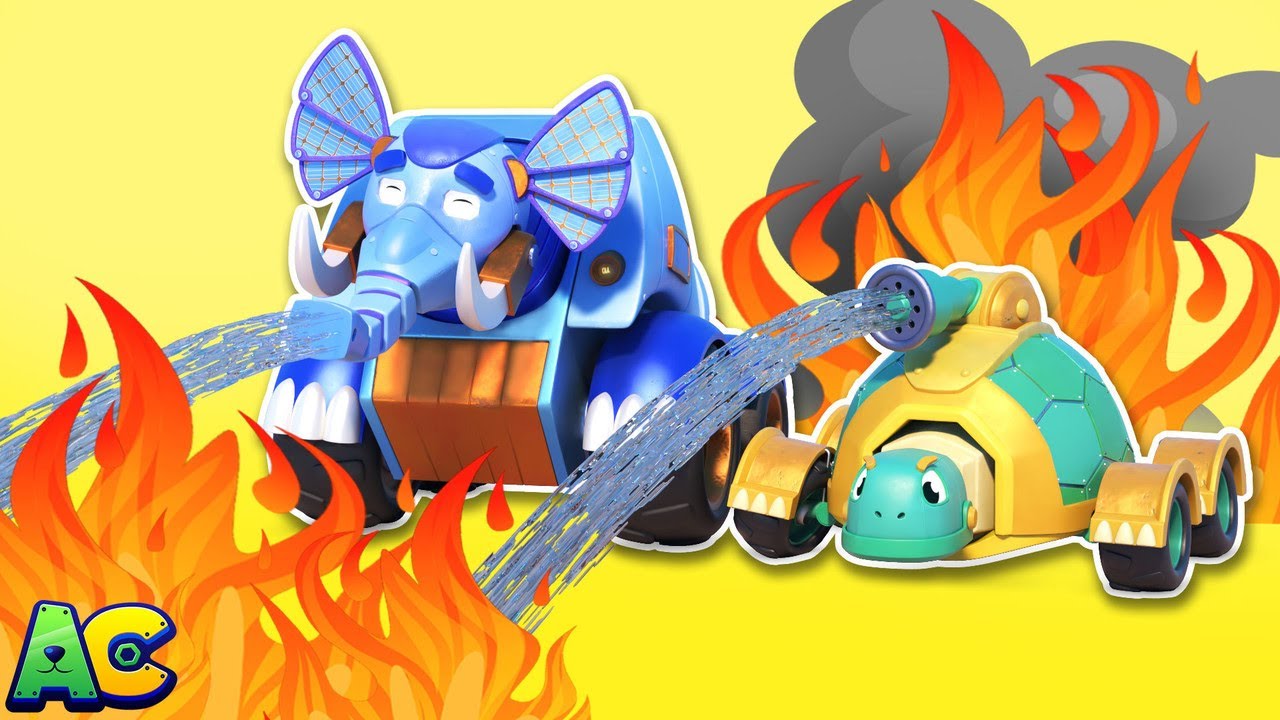 FIRETRUCK TURTLE and ELEPHANT TRUCK put out a fire | AnimaCars - Rescue ...