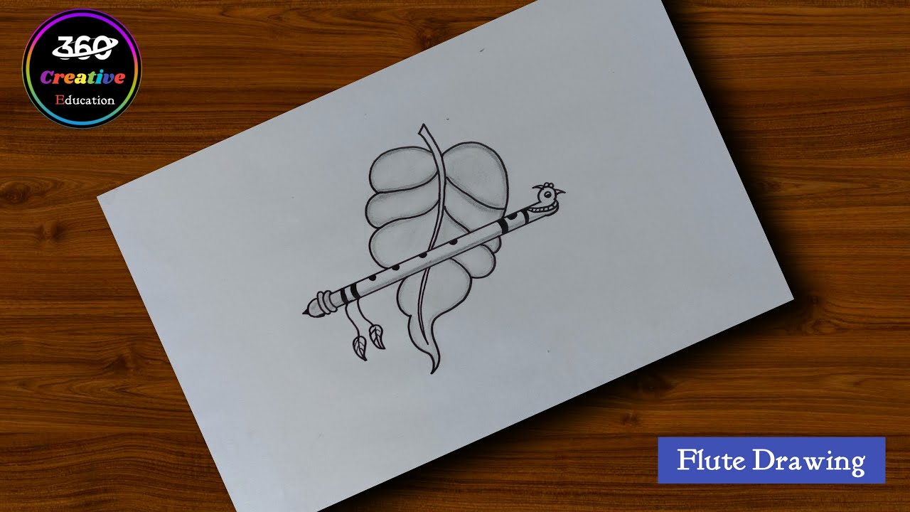 Bansuri drawing design | Krishna Flute Drawing | Flute Drawing | 360 ...