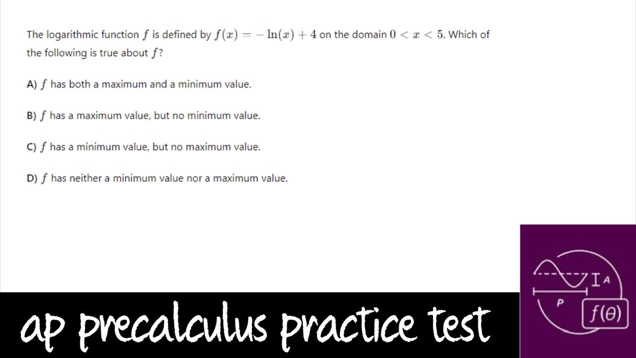 AP Precalculus Practice Test: Unit 2 Question #27 Logarithm Graph ...