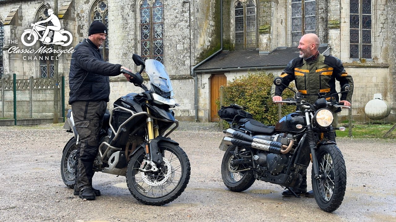 Easy 5 day French on / off road trip on 2 very different Triumphs - YouTube