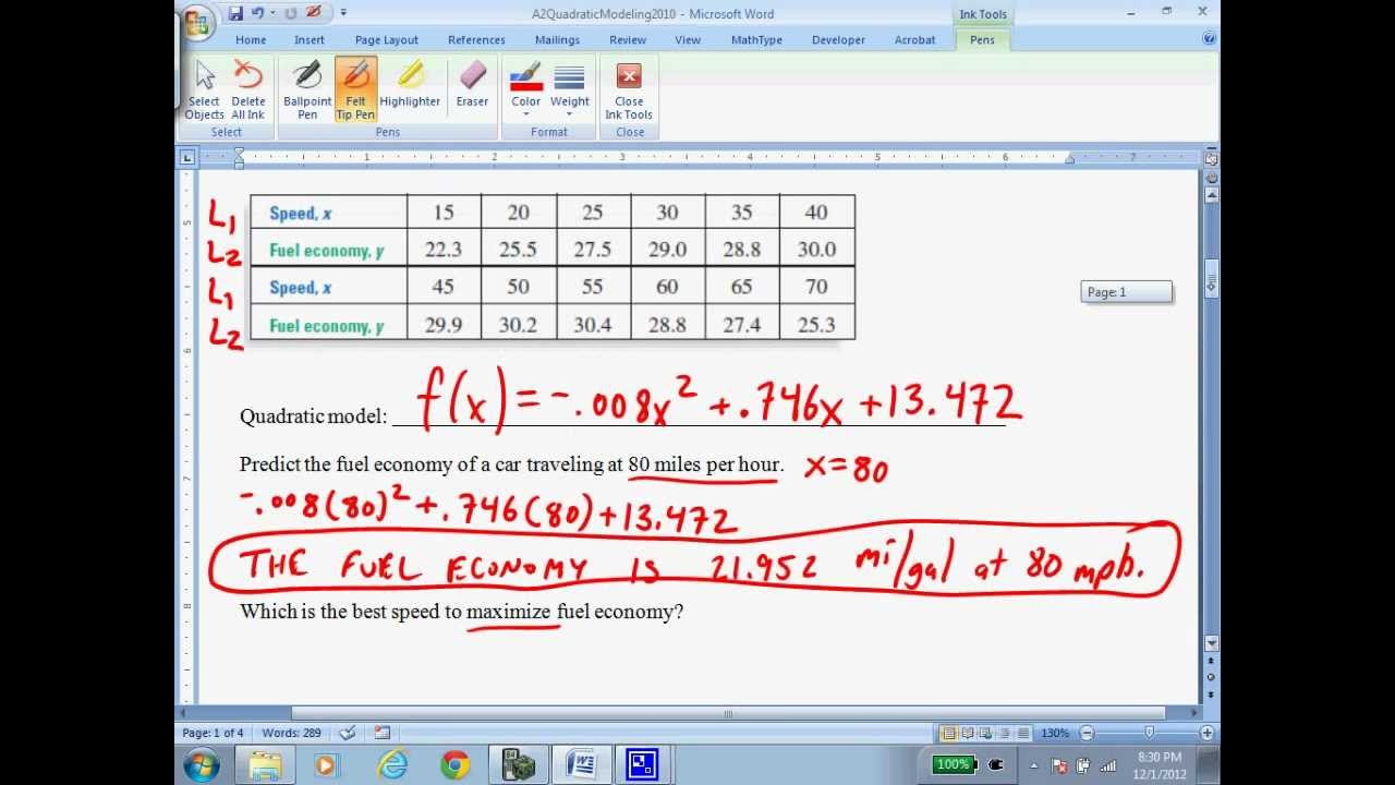 Algebra 2 - Modeling with Quadratic Functions - YouTube