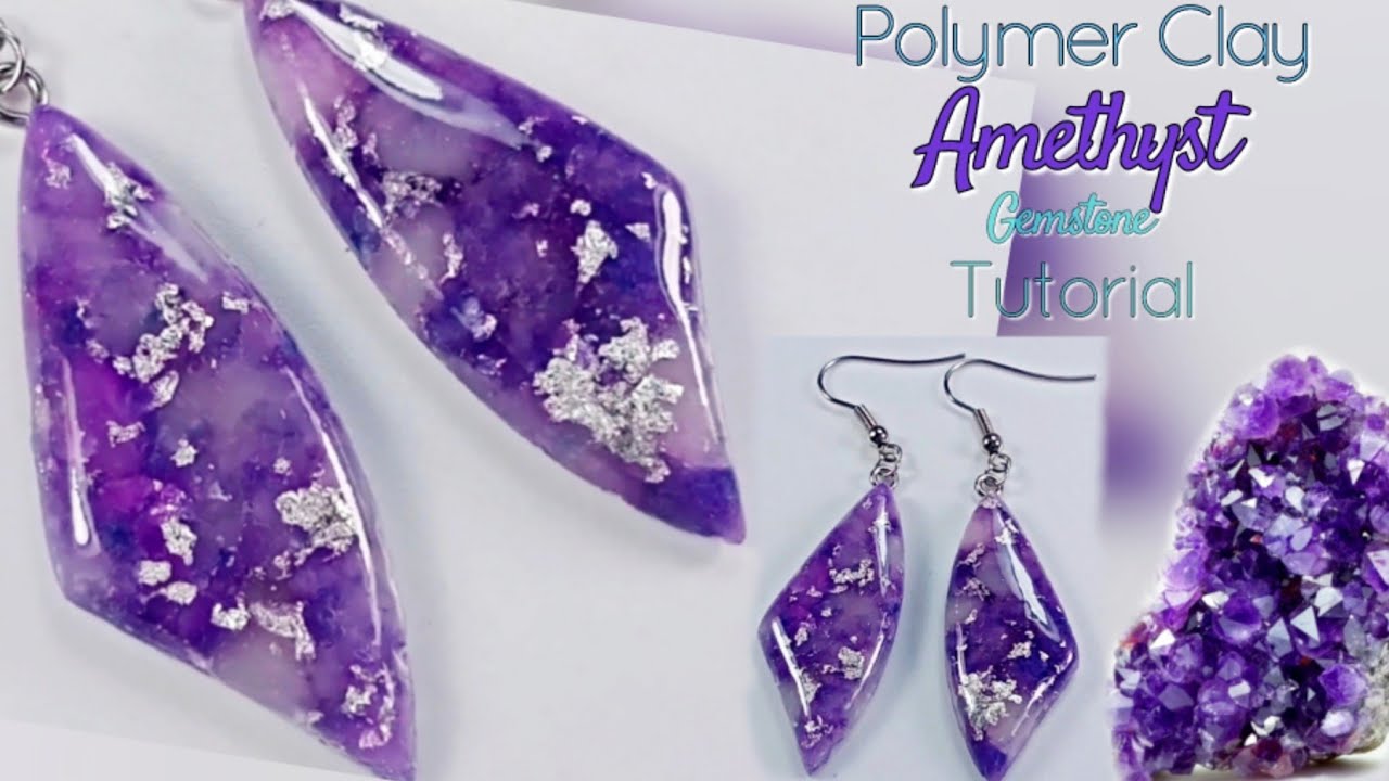 Simple AMETHYST Gemstone Earrings Tutorial for Beginners / Polymer Clay ...