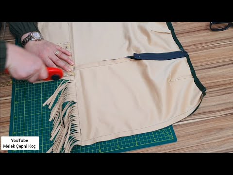 Deri Kumaştan 40 beden Püsküllü Etek Kesimi Dikimi ✂️💯✅️