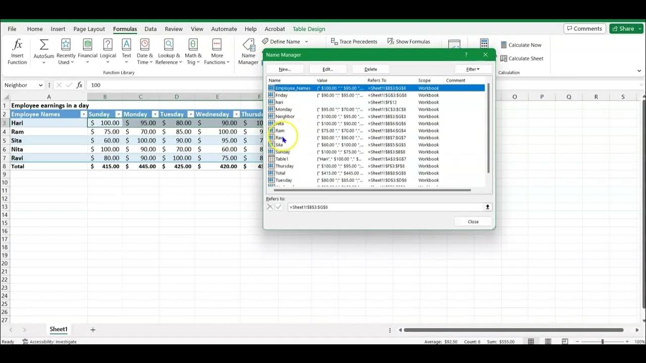 Editing defined names using name manager in Excel - YouTube