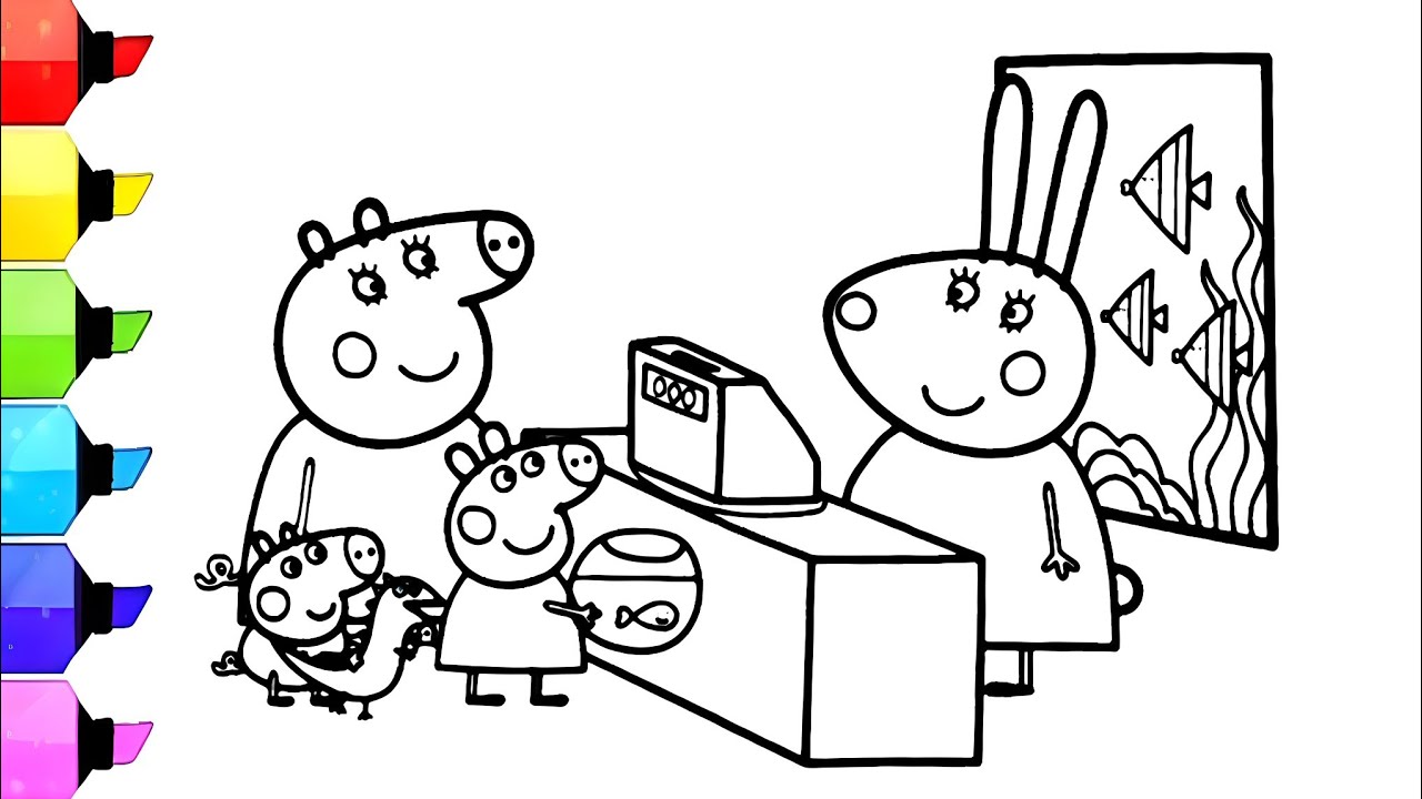 Mummy Pig & Kids on the Bill Counter Drawing Easy | Peppa Pig Drawing ...