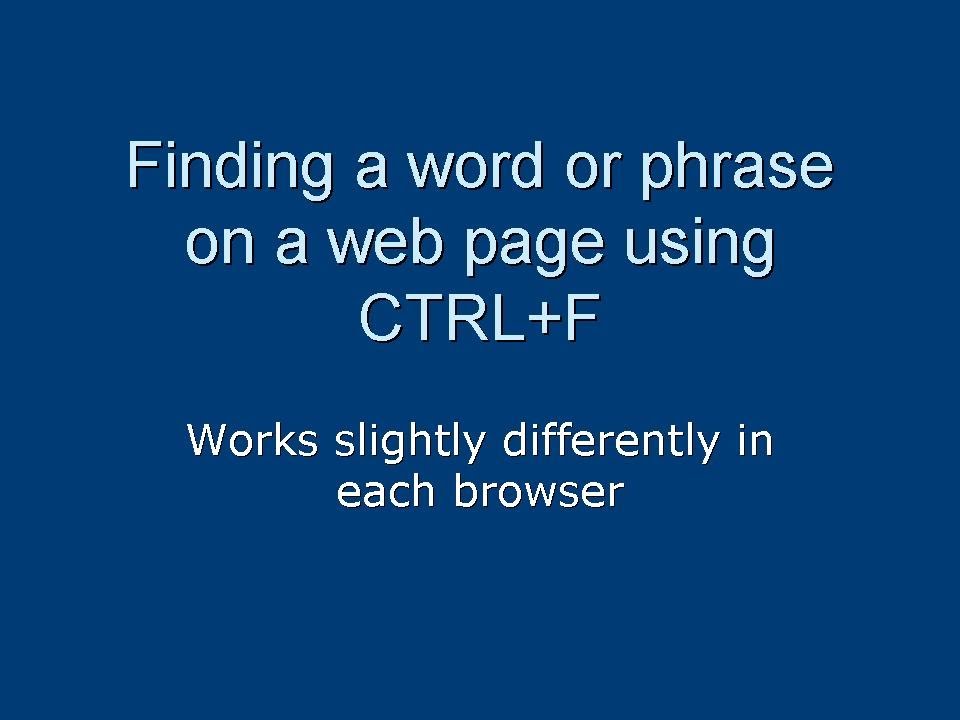 Using CTRL+F To Search - YouTube
