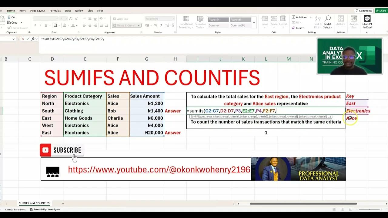 Using SUMIFS and COUNTIFS in Data Analysis with MS Excel. - YouTube