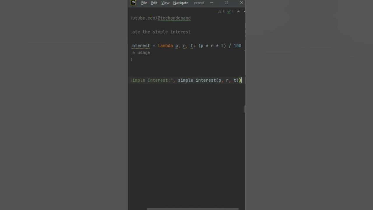 Calculate Simple Interest In Python Pythonprogramming Programmingtutorial Viralvideo Youtube 