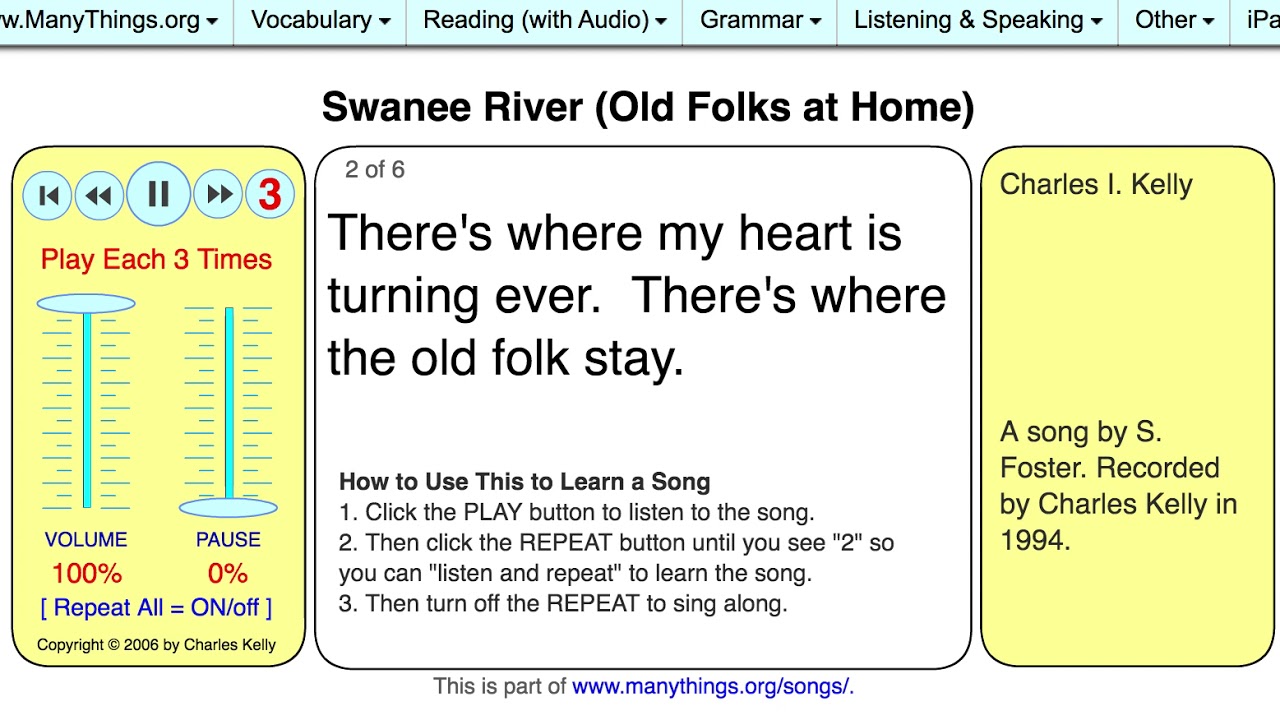 Old Folks at Home (Swanee River) Learn a Song Player - YouTube