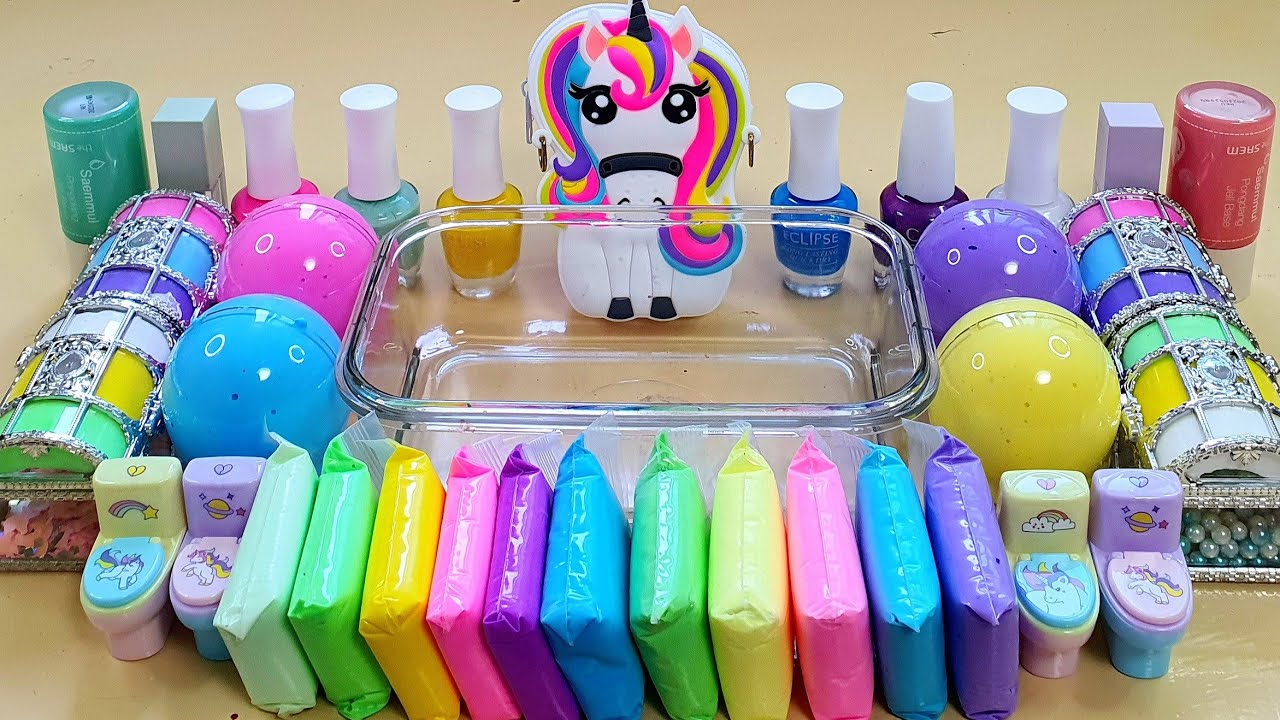Unicorn Slime Mixing Random Into Slime! Satisfying Slime Video ASMR ...