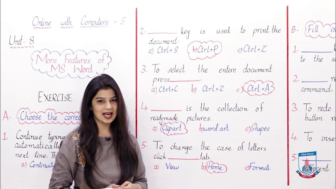 Class 5 - Computer Studies - Chapter 8 - Lecture 5 - MS word - Exercise (part 1) - Allied ...