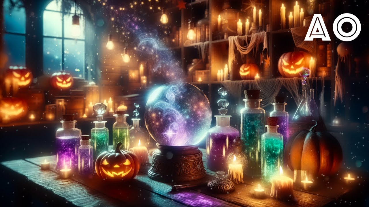 Halloween Witch's Magical Potion Room Ambience with Storm Soundscape ...