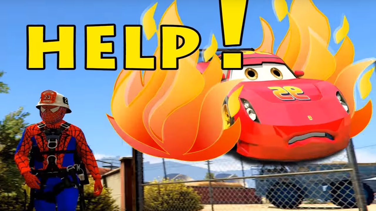 McQueen in Fire! Lightning McQueen in Fire! Spiderman save McQueen ...