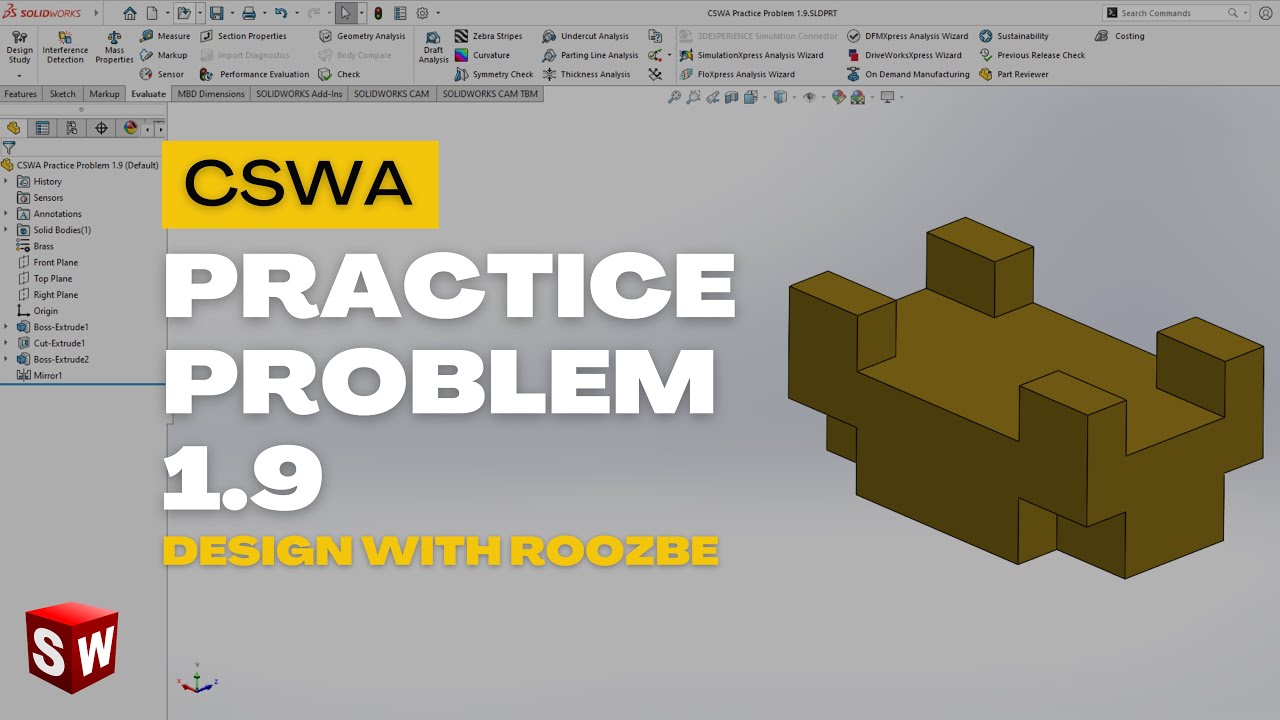 CSWA Practice Problem 1.9 Solution | SolidWorks Exam Guide - YouTube