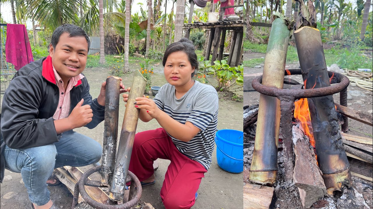 Traditional style Cooking with bamboo | Cooking Wild vegetables on ...