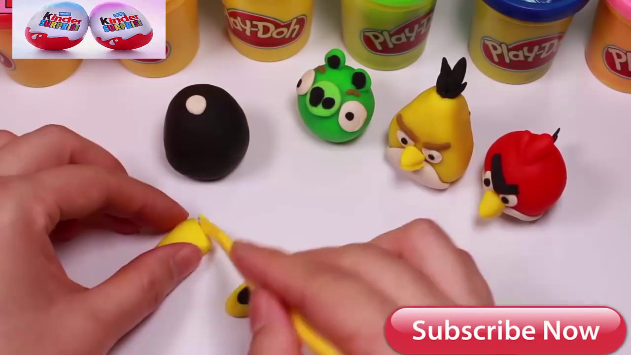 Learn colors kinder surprise egg : Make Angry Bird Play-doh Clay ...