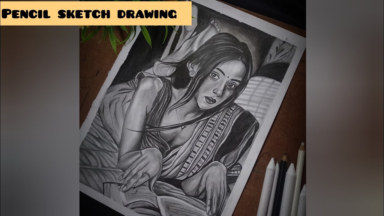 How to draw beautiful lady in saree l Bengali women pencil sketch ...