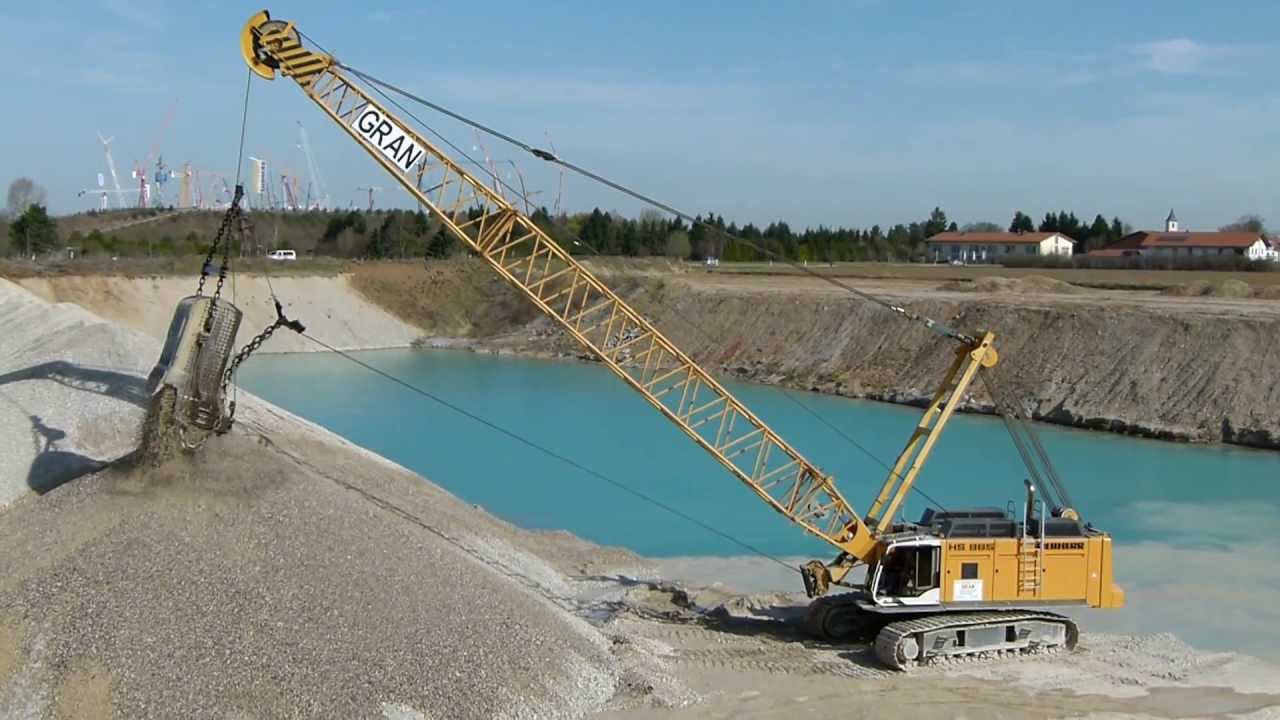 Kiesgewinnung mit Liebherr HS885 der Fa. Seilbagger Gran - YouTube