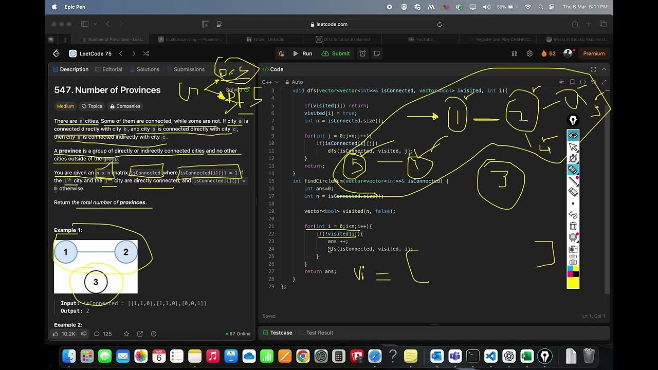 LEETCODE 75 | Graph DFS | 547. Number of Provinces | Graph | DFS | BFS | Union Find - YouTube
