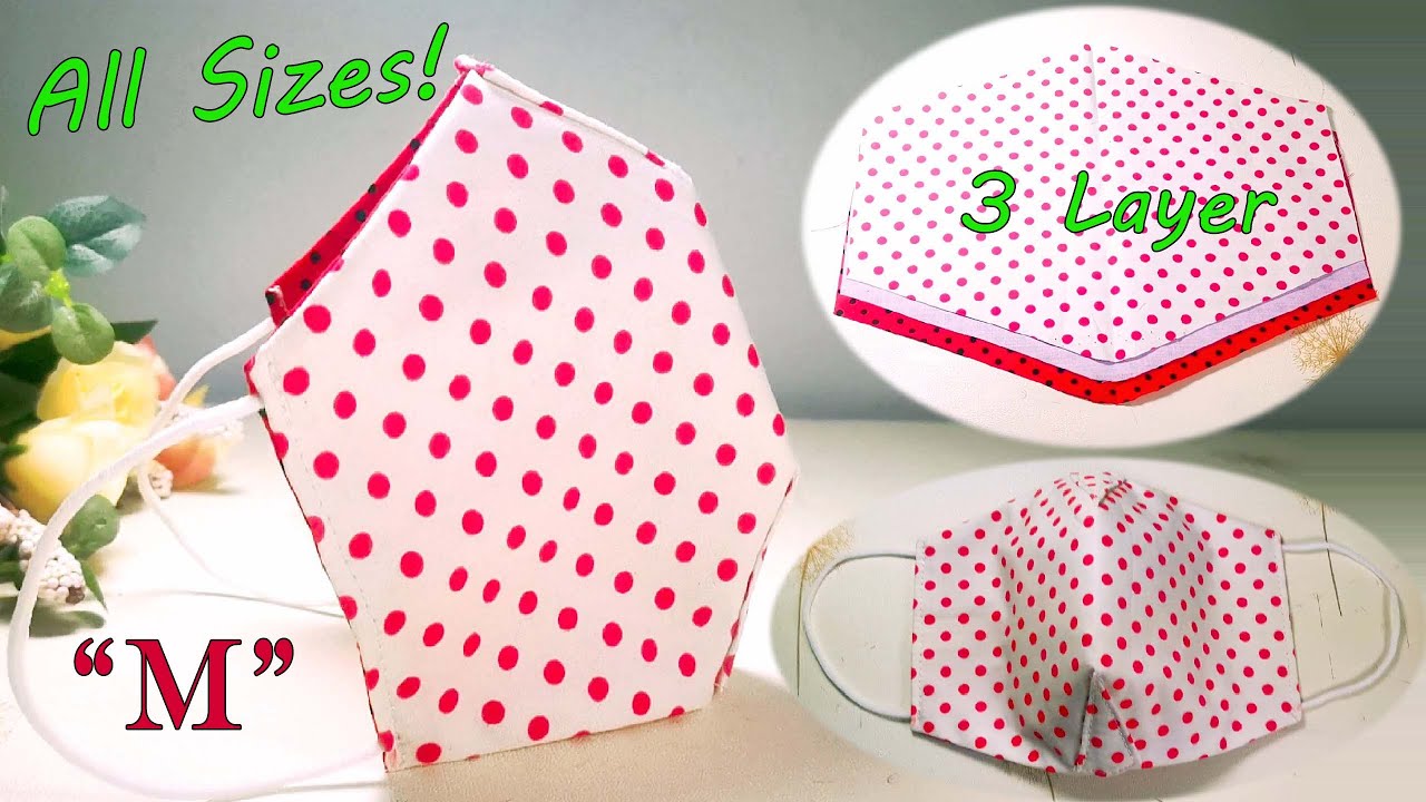😷 3 Layer All SIZES (S M L)-Very Easy DIY Face Mask | Face Mask Sewing ...