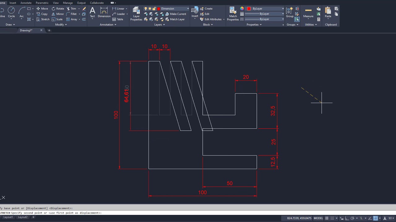 Autocad Stretch command - YouTube