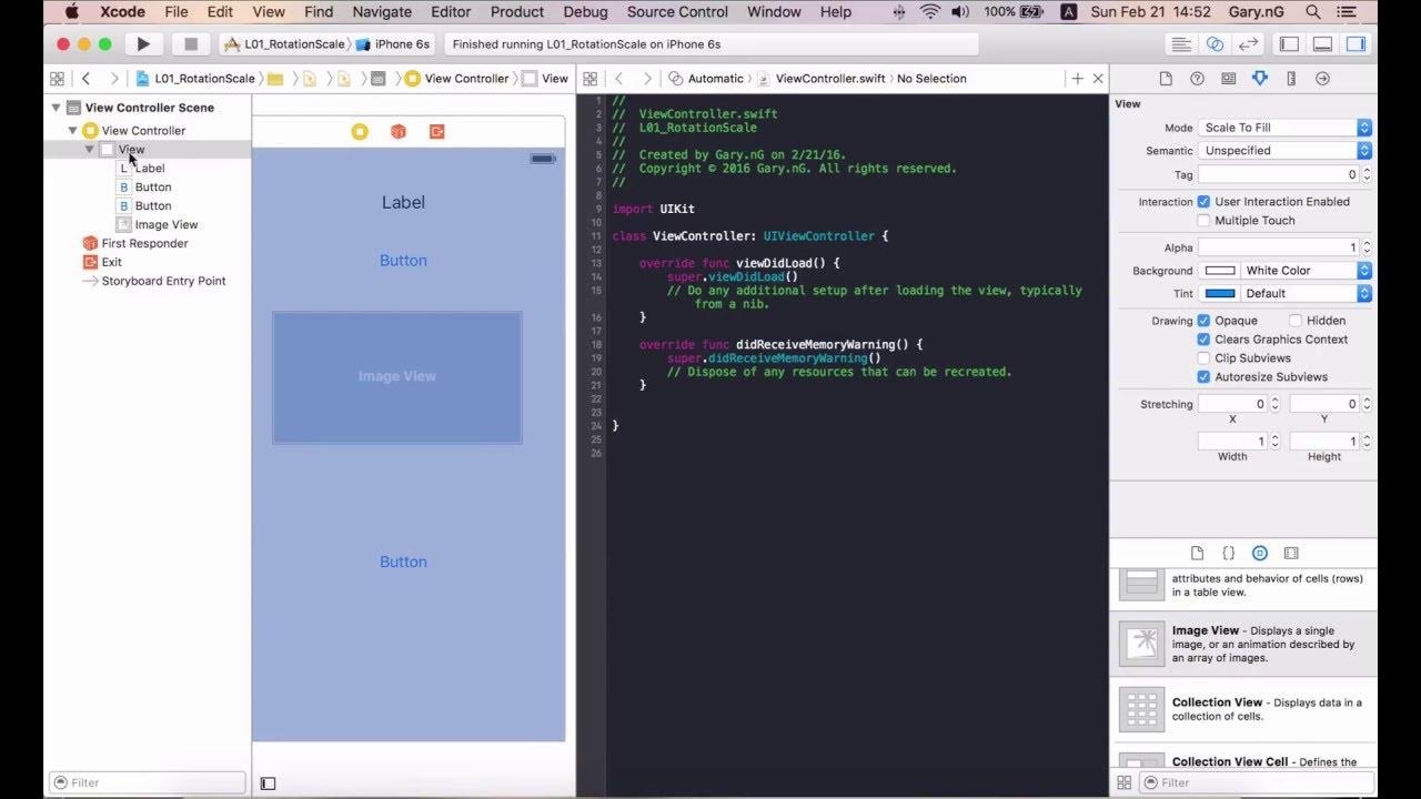 XCode 7 教學：建立第一個Swift app (範例教學) 旋轉 轉動 比例 || IOS app example of Rotation & Scale using swift ...