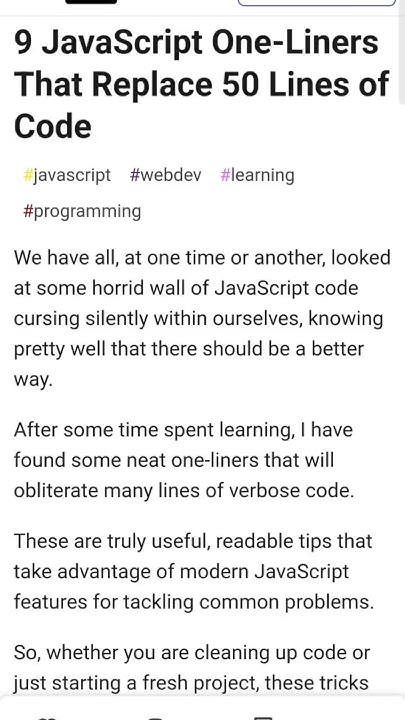 9 JavaScript Tricks to Replace Multi Lines Code to Short Lines | #javascript #developer - YouTube